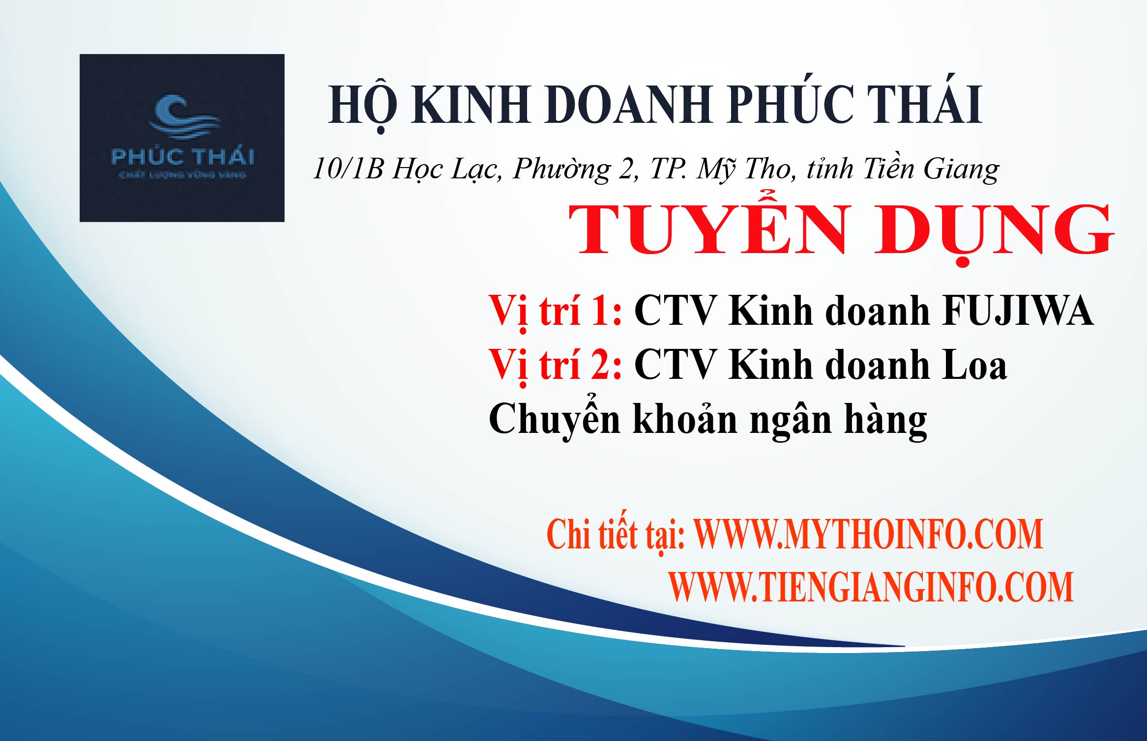HỘ KINH DOANH PHÚC THÁI TUYỂN DỤNG